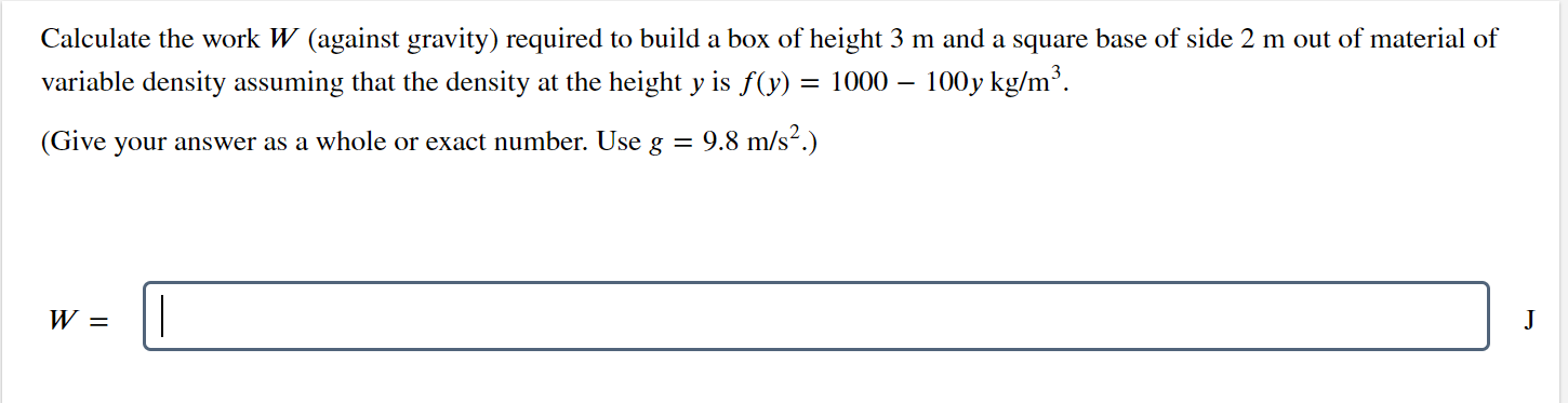 Solved Calculate the work W (against gravity) ﻿required to | Chegg.com