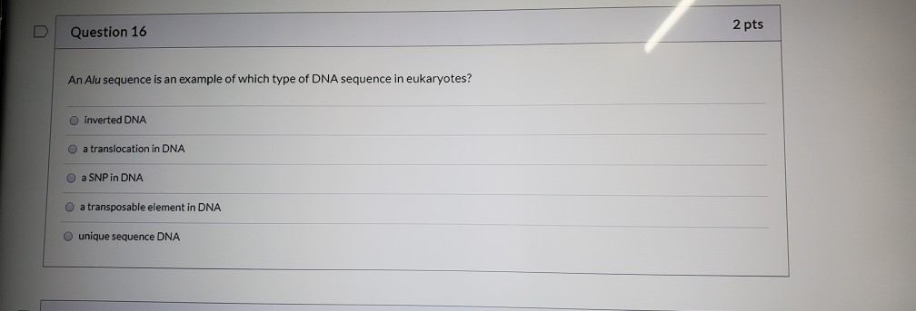 Solved 2 pts Question 16 An Alu sequence is an example of | Chegg.com