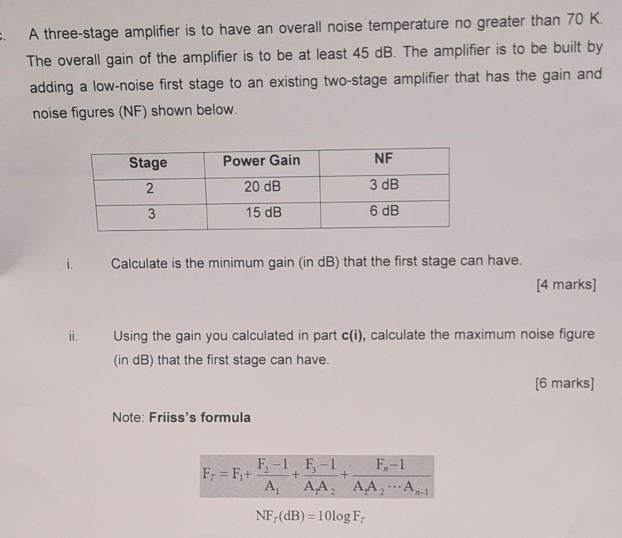 Solved A three-stage amplifier is to have an overall noise | Chegg.com