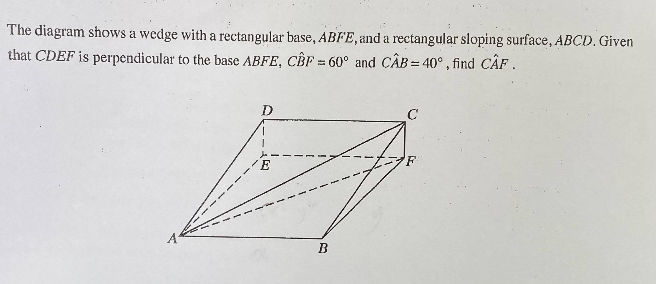 Solved The diagram shows a wedge with a rectangular base, | Chegg.com