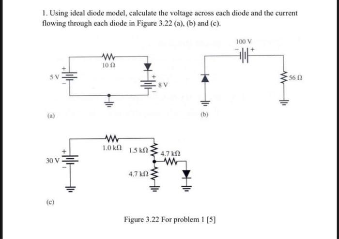 Solved 1. Using ideal diode model, calculate the voltage | Chegg.com