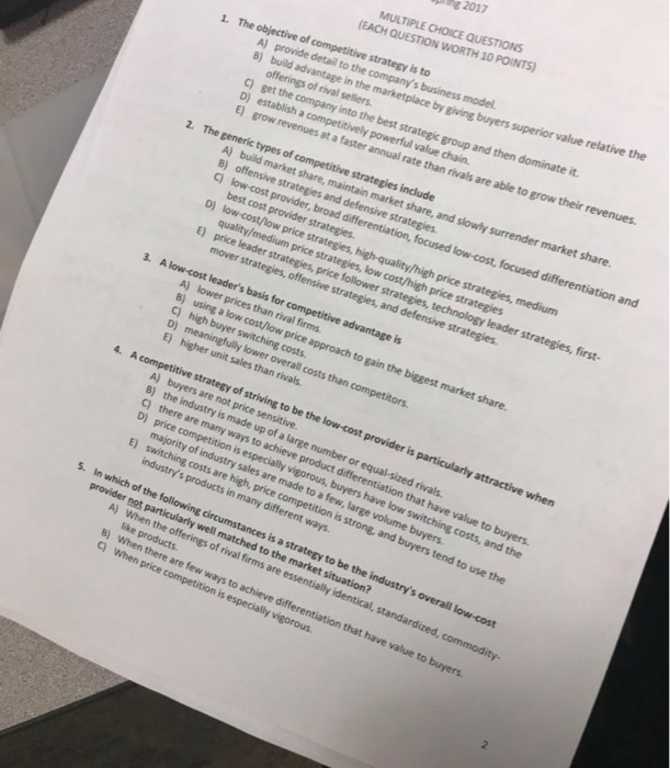 Solved ing 2017 MULTIPLE CHOICE QUESTIONS (EACH QUESTION | Chegg.com