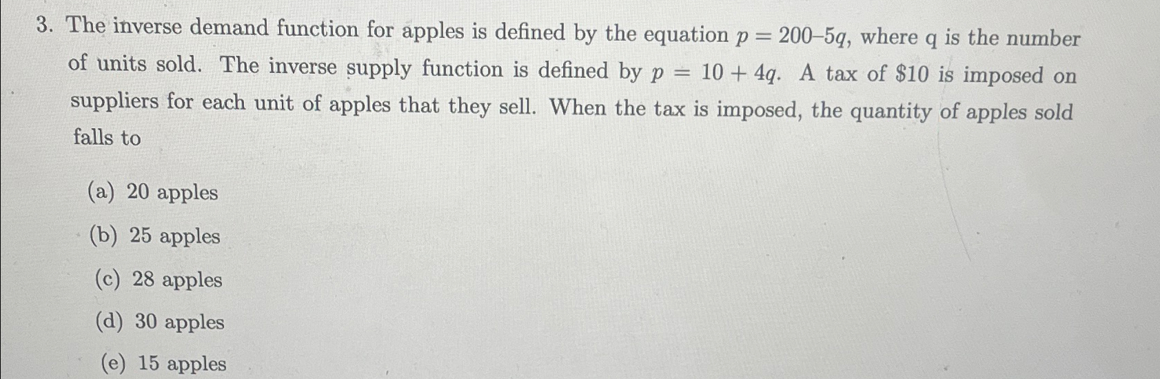 Solved The inverse demand function for apples is defined by | Chegg.com
