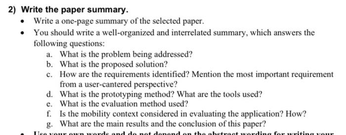 Solved 2) Write the paper summary. • Write a one-page | Chegg.com