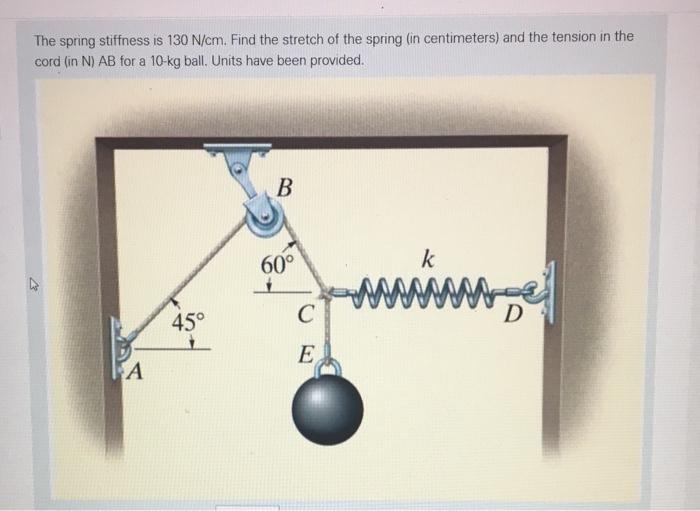 Solved The spring stiffness is 130 N/cm. Find the stretch of | Chegg.com