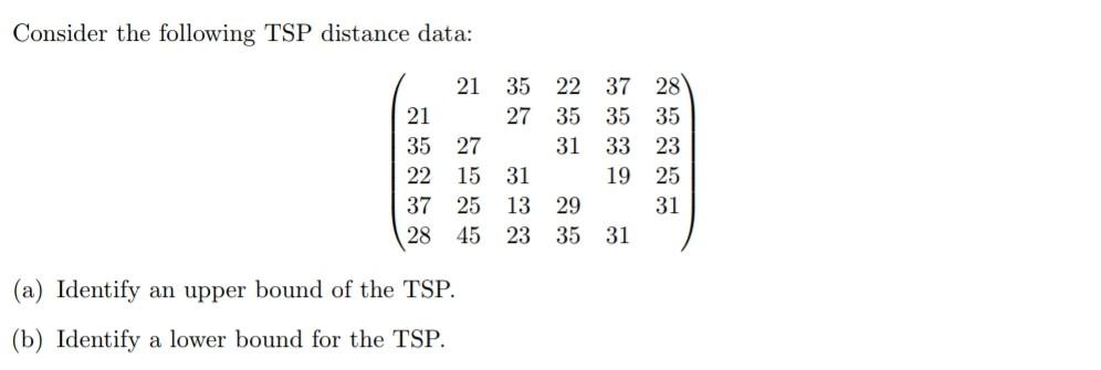 Solved Consider the following TSP distance data: | Chegg.com