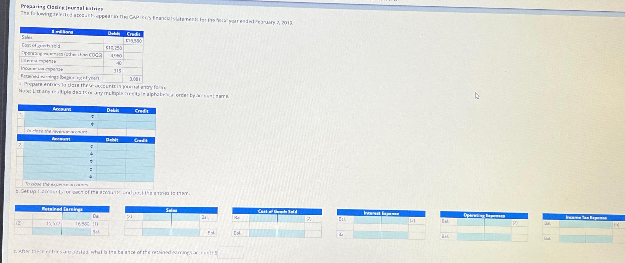 Solved Preparing Closing Journal EntriesThe following | Chegg.com