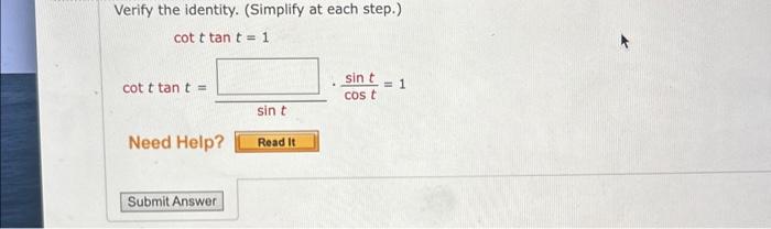 Solved Verify the identity. (Simplify at each step.) | Chegg.com
