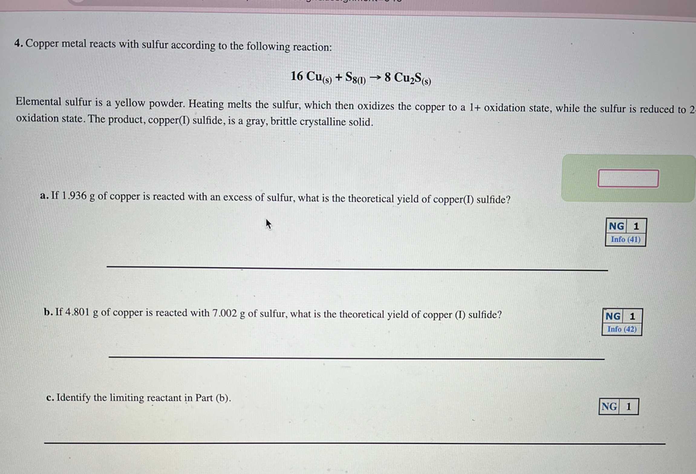 Solved Copper metal reacts with sulfur according to the | Chegg.com