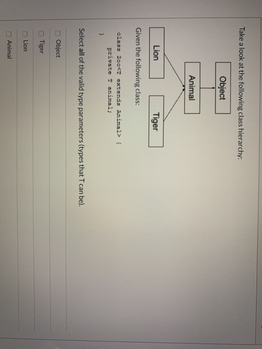 Solved Take a look at the following class hierarchy: Object | Chegg.com