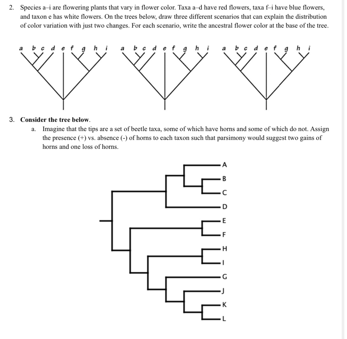Solved Species a-i are flowering plants that vary in flower | Chegg.com