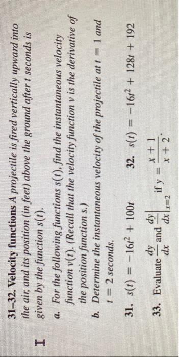 Solved 31-32. Velocity functions A projectile is fired | Chegg.com