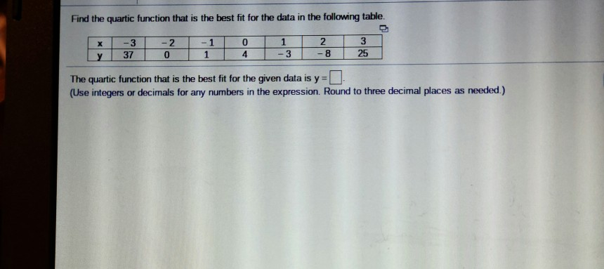 Solved Find the quartic function that is the best fit for | Chegg.com