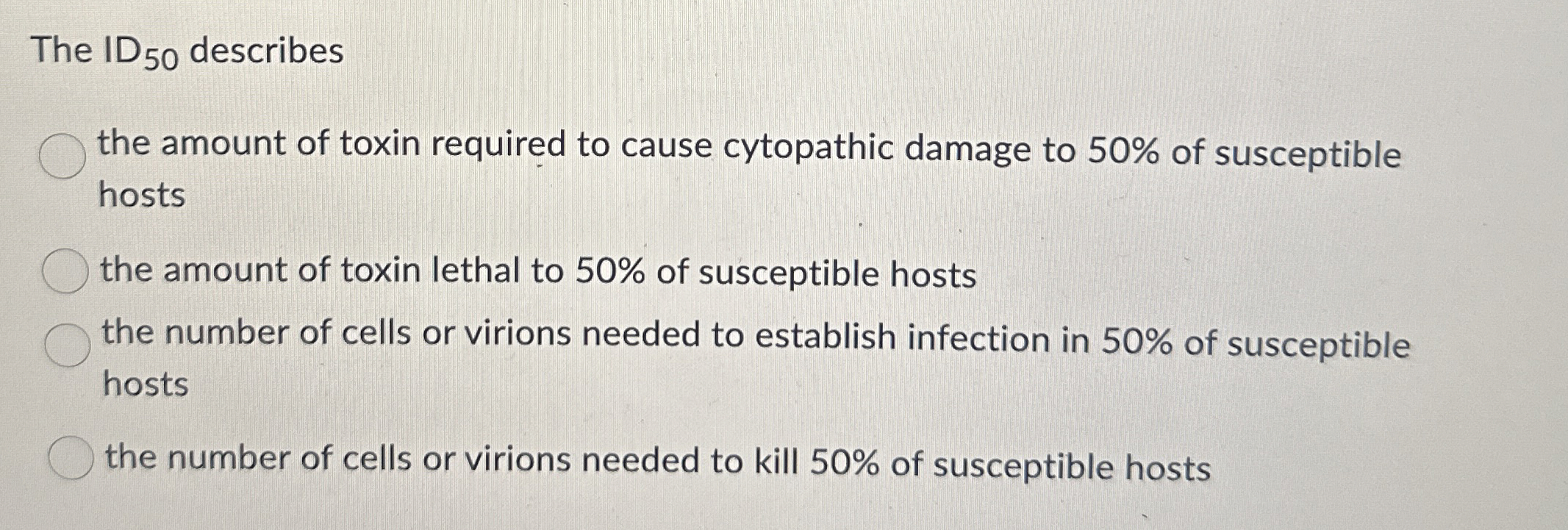 Solved The I50 ﻿describesthe amount of toxin required to | Chegg.com