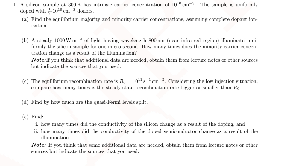 Solved A silicon sample at 300K ﻿has intrinsic carrier | Chegg.com