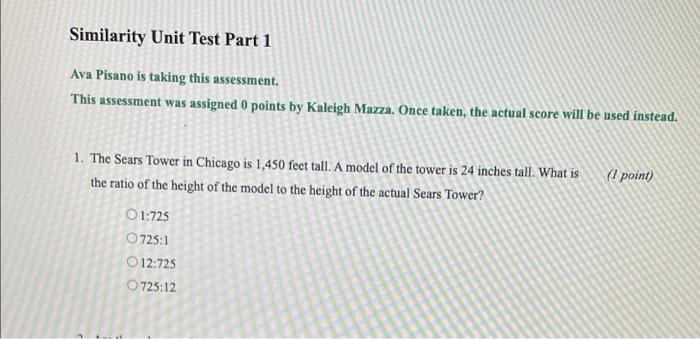Solved Similarity Unit Test Part 1 Ava Pisano is taking this | Chegg.com