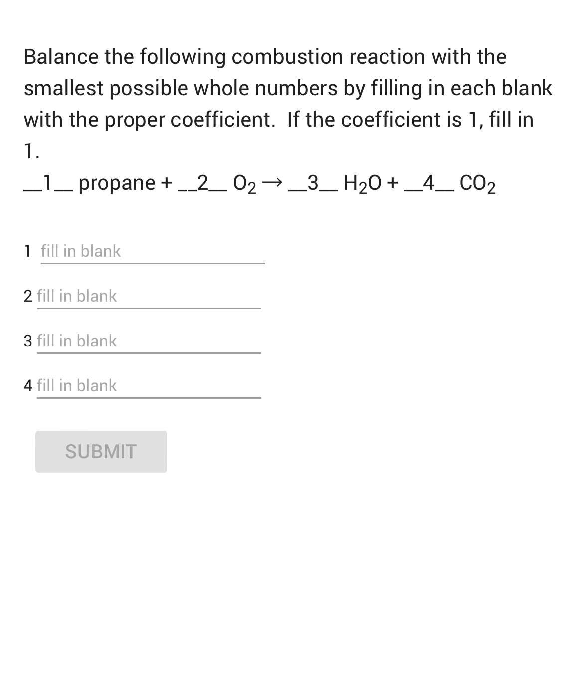 Solved Balance the following combustion reaction with the | Chegg.com