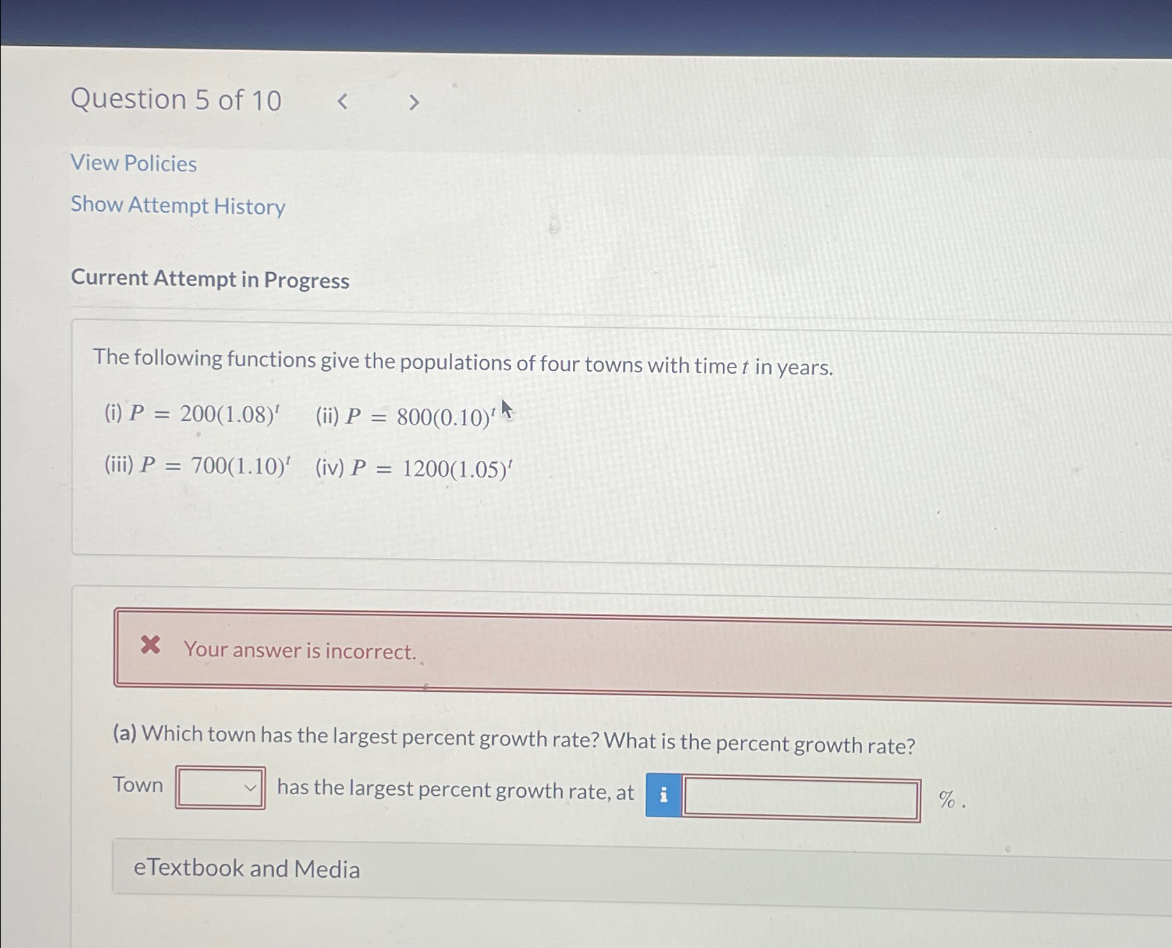 Solved Question 5 ﻿of 10View PoliciesShow Attempt | Chegg.com