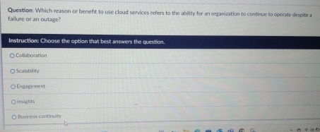 Solved Question: Which reason or benefit to use cloud | Chegg.com