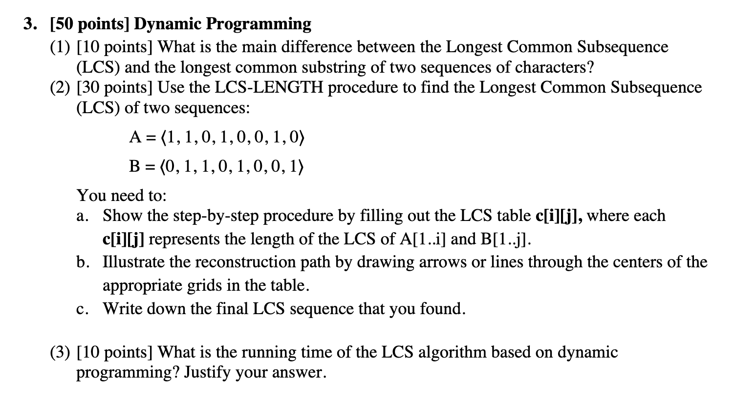 Solved [50 ﻿points] ﻿Dynamic Programming(1) [10 ﻿points] | Chegg.com