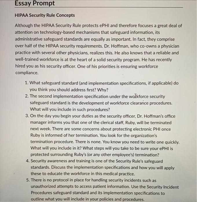 Solved HIPAA Security Rule Concepts Although the HIPAA | Chegg.com
