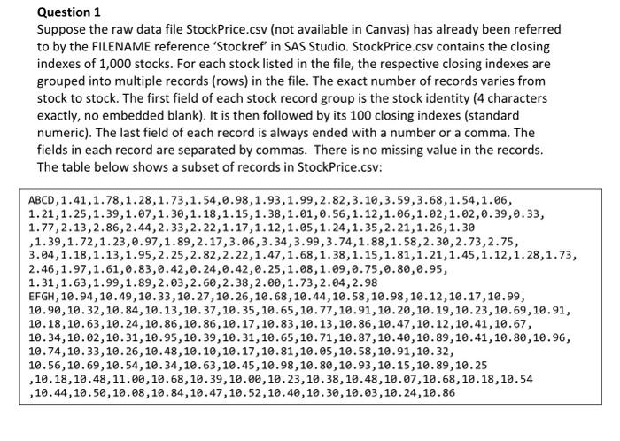 Solved Question 1Suppose the raw data file StockPrice.csv | Chegg.com