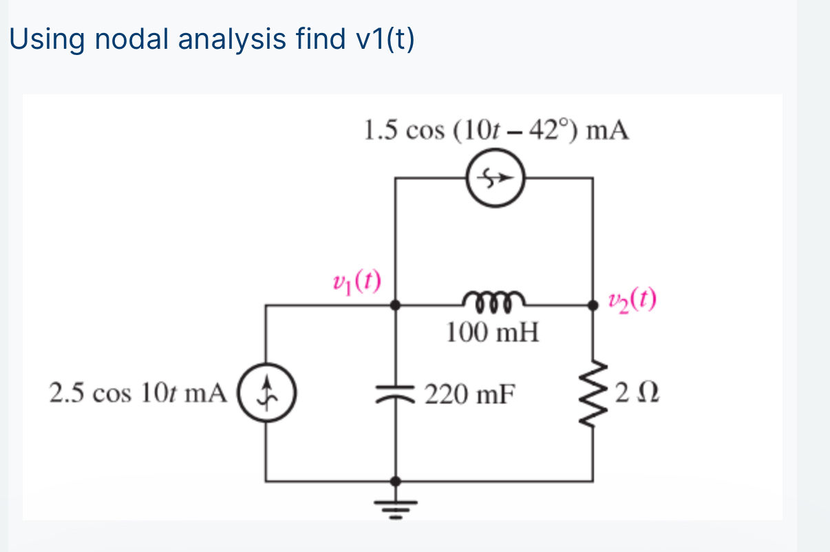 Solved Using nodal analysis find v1(t) | Chegg.com