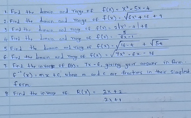 Solved Find the demain and range of f(x)=x2-5x-4Find the | Chegg.com