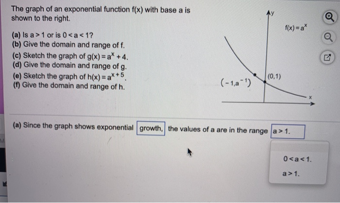 Solved The graph of an exponential function f(x) with base a | Chegg.com