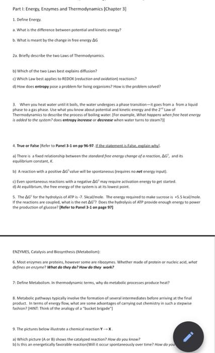 Solved Part l: Energy, Enzymes and Thermodynamics [Chapter | Chegg.com