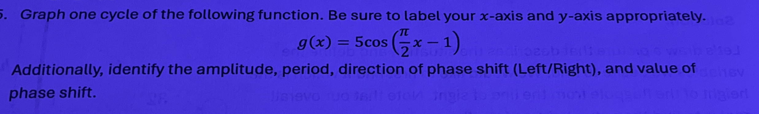 Solved Graph one cycle of the following function. Be sure to | Chegg.com