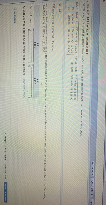 Solved CALCULATOR PRINTER VERSION BA Exercise 8-14 (Part | Chegg.com