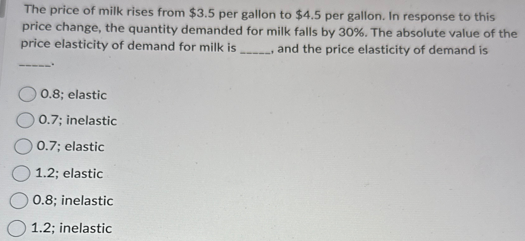 Solved The price of milk rises from $3.5 ﻿per gallon to $4.5 | Chegg.com