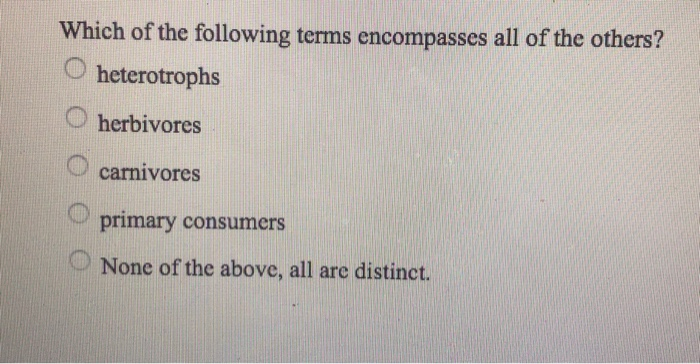 Solved Which of the following terms encompasses all of the | Chegg.com