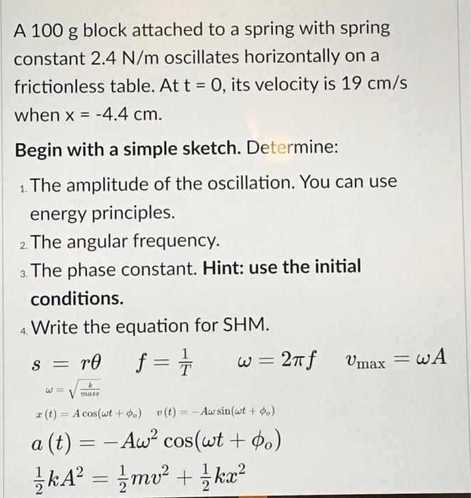 Solved A 100 g block attached to a spring with spring | Chegg.com