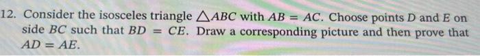 Solved 2. Consider the isosceles triangle ABC with AB=AC. | Chegg.com
