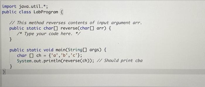 Solved Complete reverse0 method that returns a new character | Chegg.com