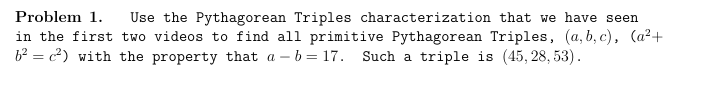 Solved Problem 1. ﻿Use the Pythagorean Triples | Chegg.com