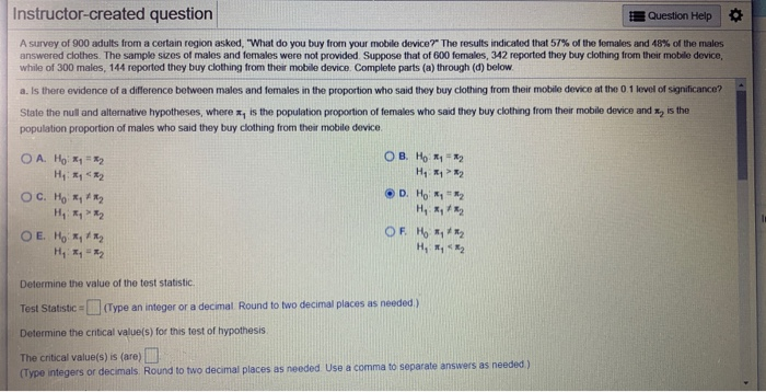 Solved Instructor-created question Question Help A survey of | Chegg.com