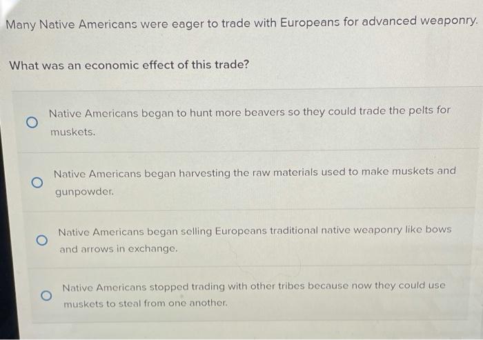 Solved Many Native Americans were eager to trade with | Chegg.com