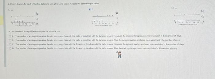 Solved a. Obtain dotplots for each of the two data sets, | Chegg.com