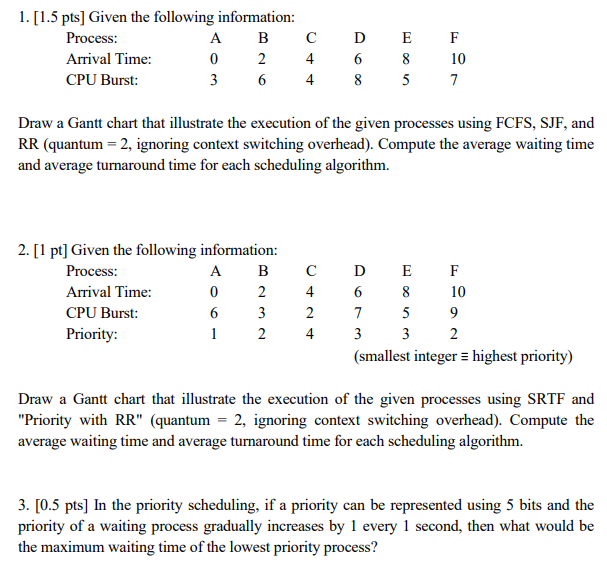 1. [ 1.5 ﻿pts\( ] \) ﻿Given the following | Chegg.com