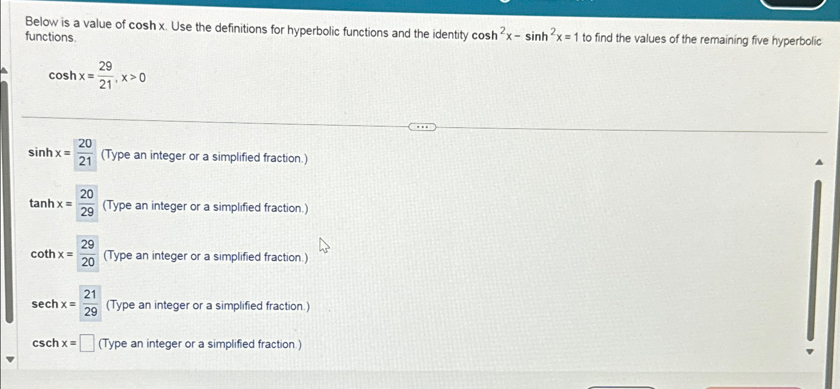 Solved Below is a value of coshx. ﻿Use the definitions for | Chegg.com