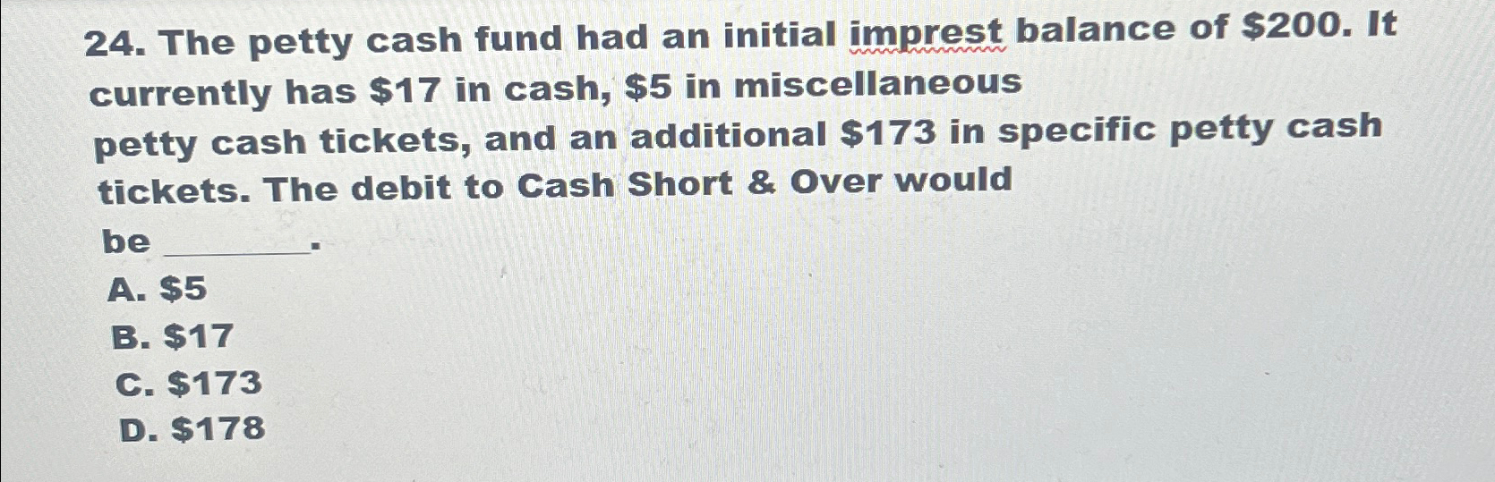 Solved The petty cash fund had an initial imprest balance of | Chegg.com