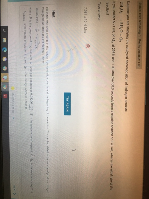 Solved Status: Tries remaining: 1 Points possible: 1.00 | Chegg.com