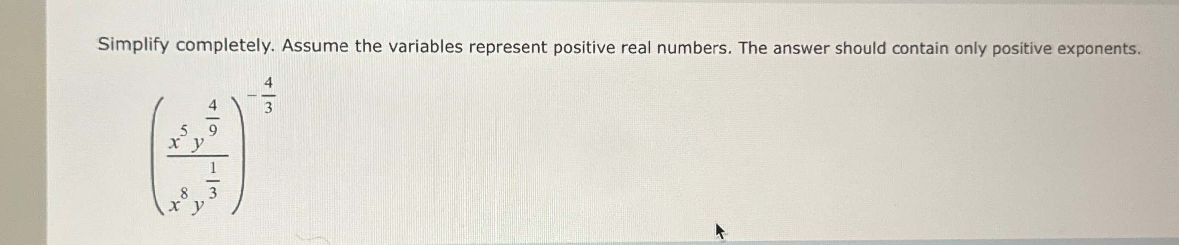 Solved Simplify completely. Assume the variables represent | Chegg.com