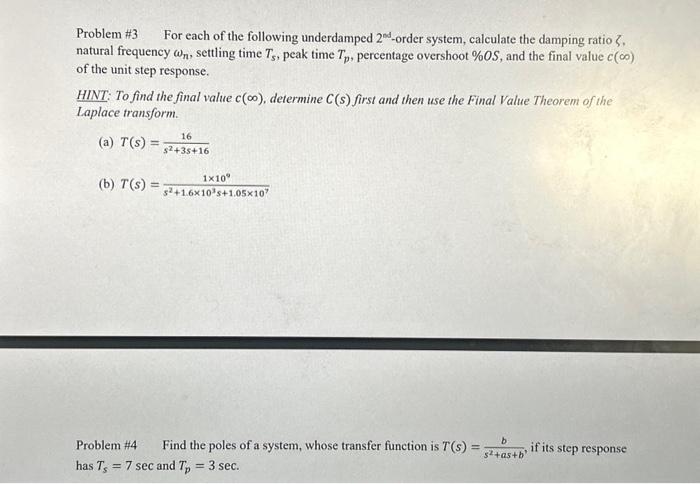 Solved Problem #3 For each of the following underdamped 2ss | Chegg.com