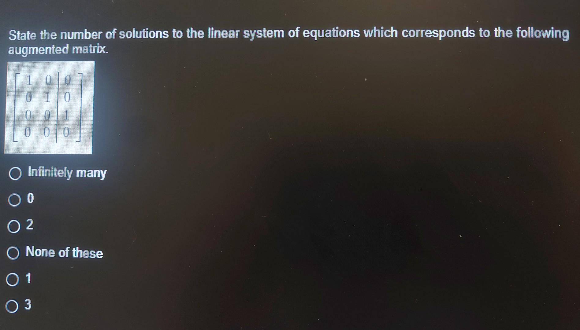 Solved State the number of solutions to the linear system of | Chegg.com