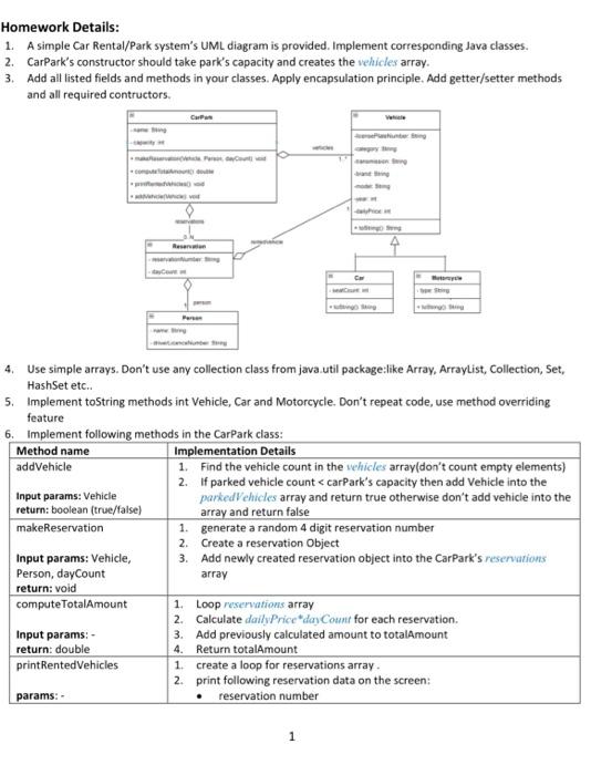 Solved Homework Details: 1. A simple Car Rental/Park | Chegg.com
