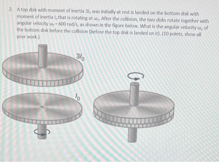 Solved 2. A top disk with moment of inertia 3I0 was | Chegg.com